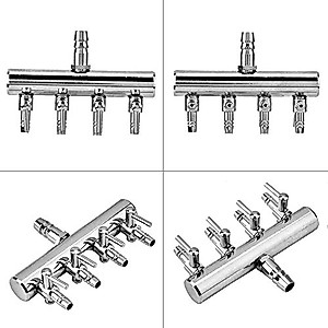 Tnfeeon Aquarium Air Pump Regulating Valve, Stainless Steel Aquarium Fish Tank Air Pump Valve 8mm Turn to 4mm Splitter Control Valve(4 Way)
