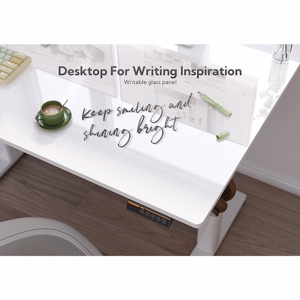 Claiks Glass Standing Desk, Small Electric Standing Desk Adjustable Height, 40 Inch Adjustable Stand Up Desk, Quick Install Home Office Computer Desk, Super White