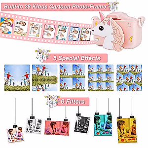 Unicorn Camera for Kids Girls, Christmas Birthday Gifts for Girls Age 3-8, HD Selfie Digital Video Camera for Toddler, Cute Toy Camera with 32GB SD Card Little Girl Toy for 4 5 6 7 8 9 Years Old