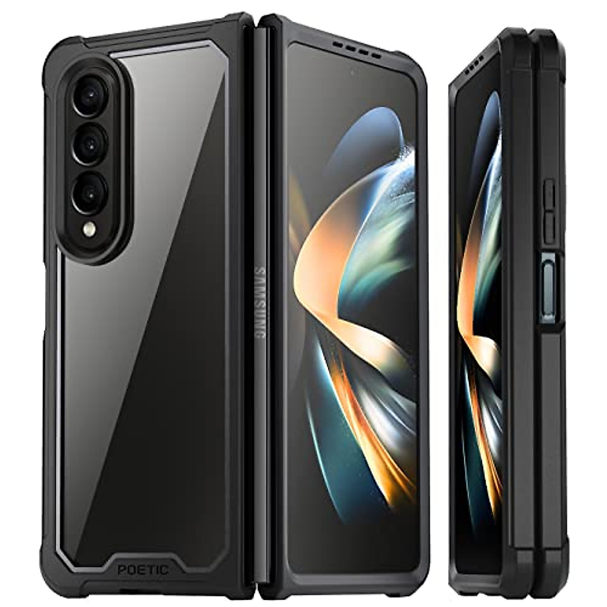 Poetic Guardian Case for Samsung Galaxy Z Fold 4 7.6 Inch,[Mil-Grade Protection] Ultra-Thin Full-Body Hybrid Shockproof Protective Rugged Clear Cover with Built-in Screen Protector, Black/Clear