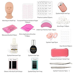 Cuckoo Eyelash Extension Supplies Kit,Lash Extension Practice Kit For Beginner,Mannequin Head With 7 Pairs Replaced Eyelids Silicone And Supplies Training Set,Professional Eyelash Extension Kit