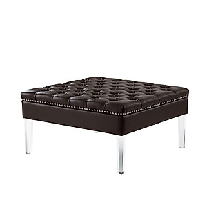Inspired Home Vivian Leather Oversized Button-Tufted Ottoman Coffee Table Espresso