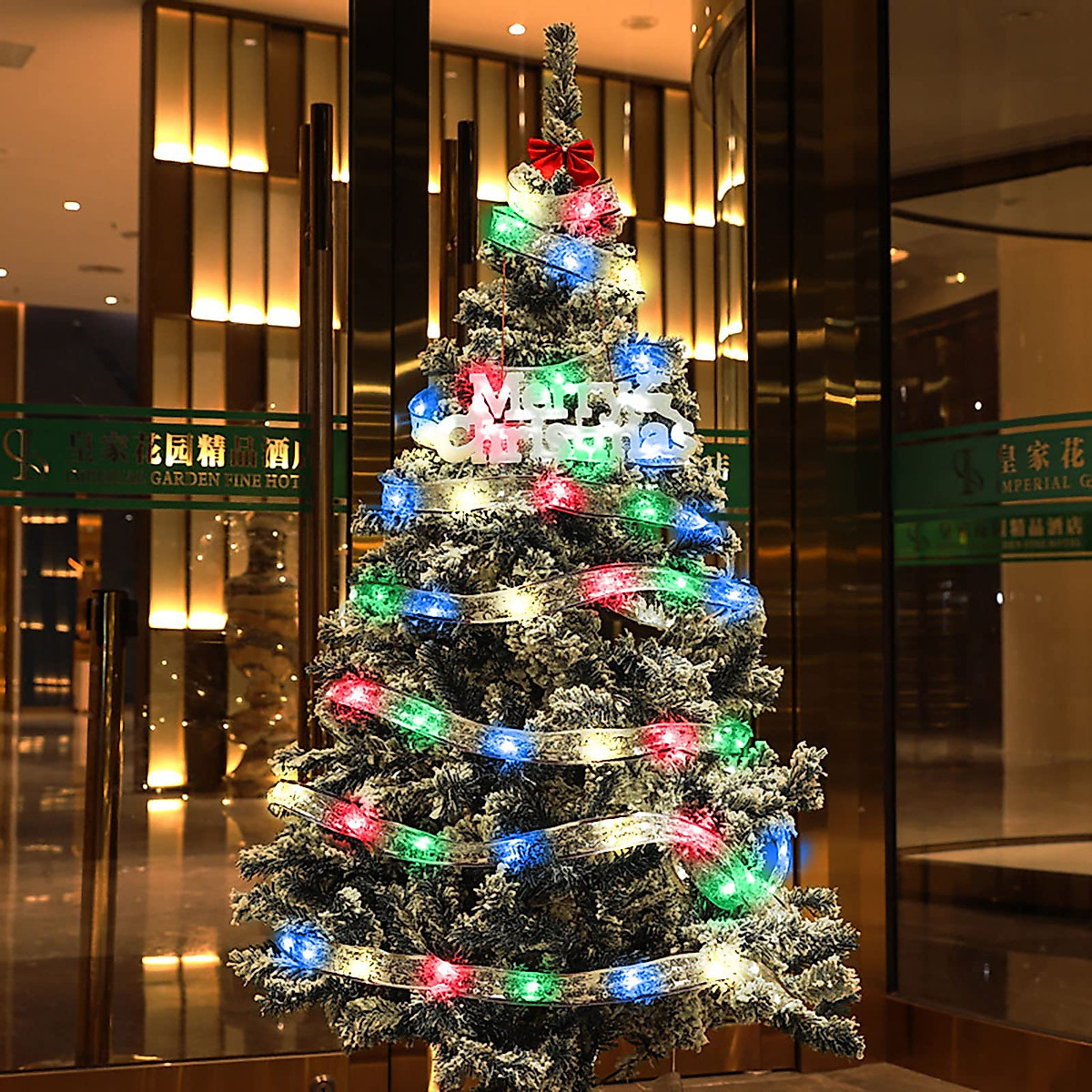 Christmas Tree Ribbon Lights,13ft Fairy LED String Lights Copper Wire Battery Powered Gold Silver Ribbon String Lights Christmas Decor for Party Weddings New Year Christmas Tree Decorations