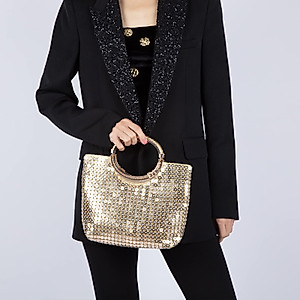 Gripit Designer Handbags Sequin Tote Bag with Rhinestone Wristlet Sparkly Purse Crystal Bag for Women Trendy Formal Evening Bag,Gold