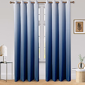 HOMEIDEAS Navy Blue Ombre Blackout Curtains 52 X 84 Inch Length Gradient Room Darkening Thermal Insulated Energy Saving Grommet 2 Panels Window Drapes for Living Room/Bedroom
