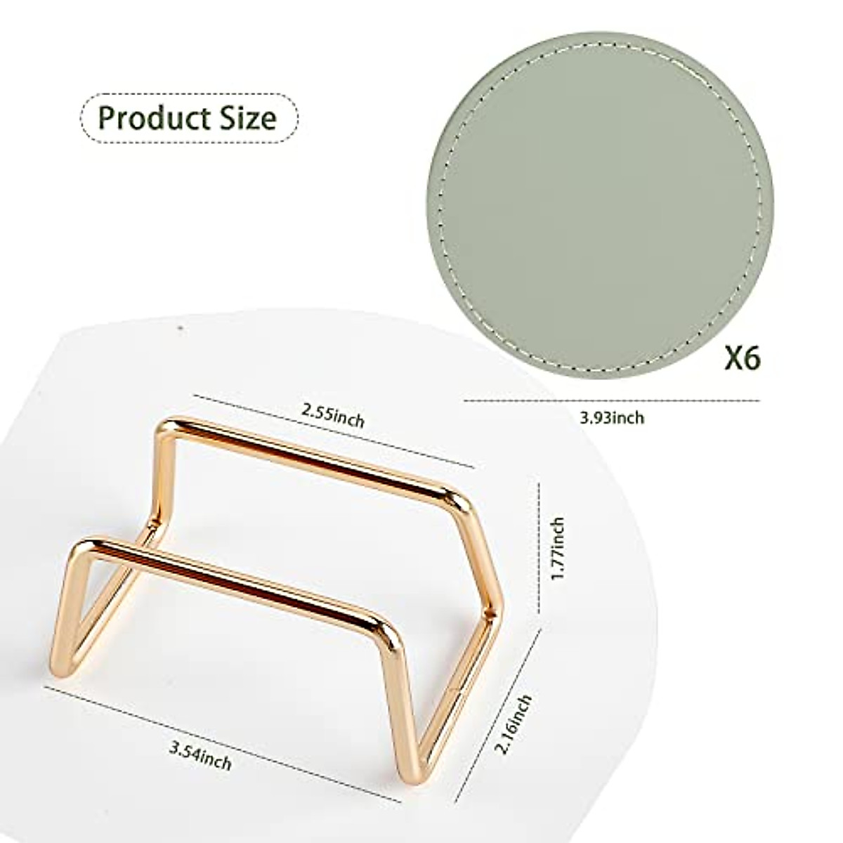 Coaster Set of 6 with Metal Holder Leather Coasters Cup Coaster for Coffee Table Absorbent Coaster Housewarming Gift for Tabletop Protection Home Decor (Green)