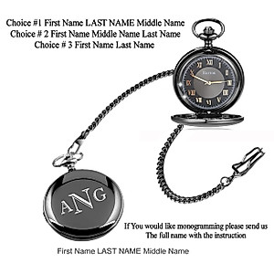 Personalized Gunmetal Pocket Watch with Gold Dial Custom Engraved Free with Gift Box - Ships from USA