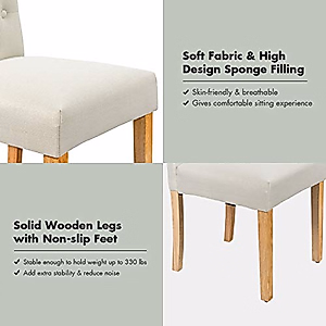 S AFSTAR Upholstered Dinning Chairs Set of 4, Tufted Parsons Chairs with Solid Rubber Wood Legs & Adjustable Feet, High Back Padded Dining Chairs for Kitchen Living Room Restaurant (4, Beige)