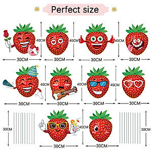 Large Size Strawberry Party Decorations - Fruit Themed Party Yard Signs - 10Pcs Strawberry Decor for Garden/Patio/Lawn/Festive Atmosphere/Birthday Themed Party.