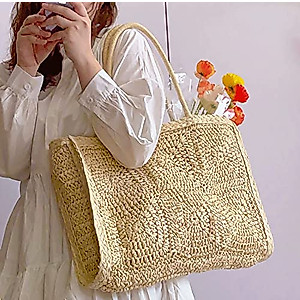 Handwoven Straw Vintage Purse Bag Bohemian Large Straw Beach Bag Chic Casual Handbag Shoulder Bag Tote Rattan Vacation Bag