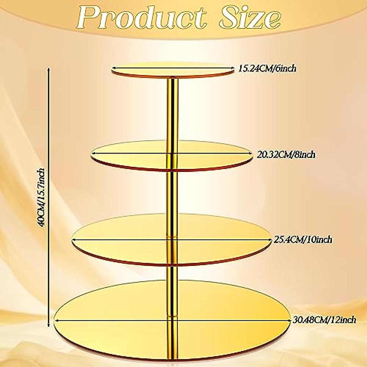 Jinei 4 Tier Gold Mirror Cupcake Stand Round Cupcake Display Holder 4 Tier Cupcake Tray for 38 Cupcakes Acrylic Cake Tower Display Dessert Stand Cup Cake for Wedding Christmas Birthday Party