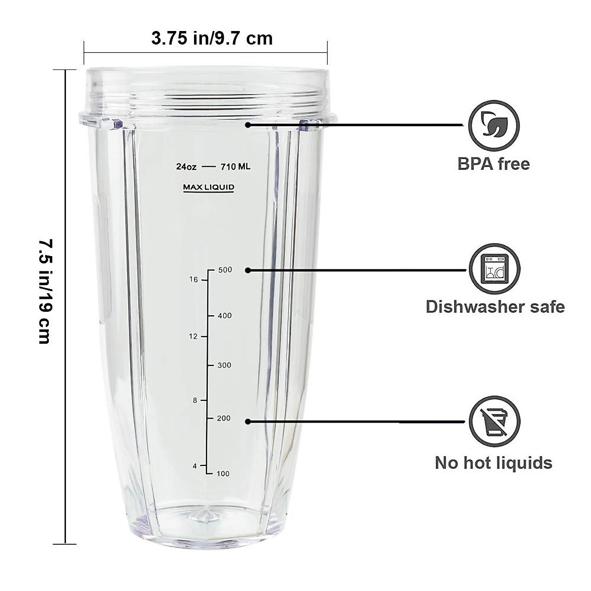 Blender Cups for Ninja Blender, 24OZ Cup with Sip & Seal Lids, Compatible with Nutri Ninja Auto IQ Series Blenders BL450 BL454 BL456, BL480, BL490, BL640, BL642, BL680 BL687 (2 Pcs)