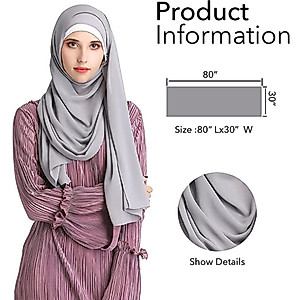 Anika Fashion Warehouse All Season Women Soft and Non-Slip Chiffon Long Scarf - Fashion Muslim Hijab Scarf Head Wrap Scarves 80 X 30 Inches Long Solid Color - Moon Gray