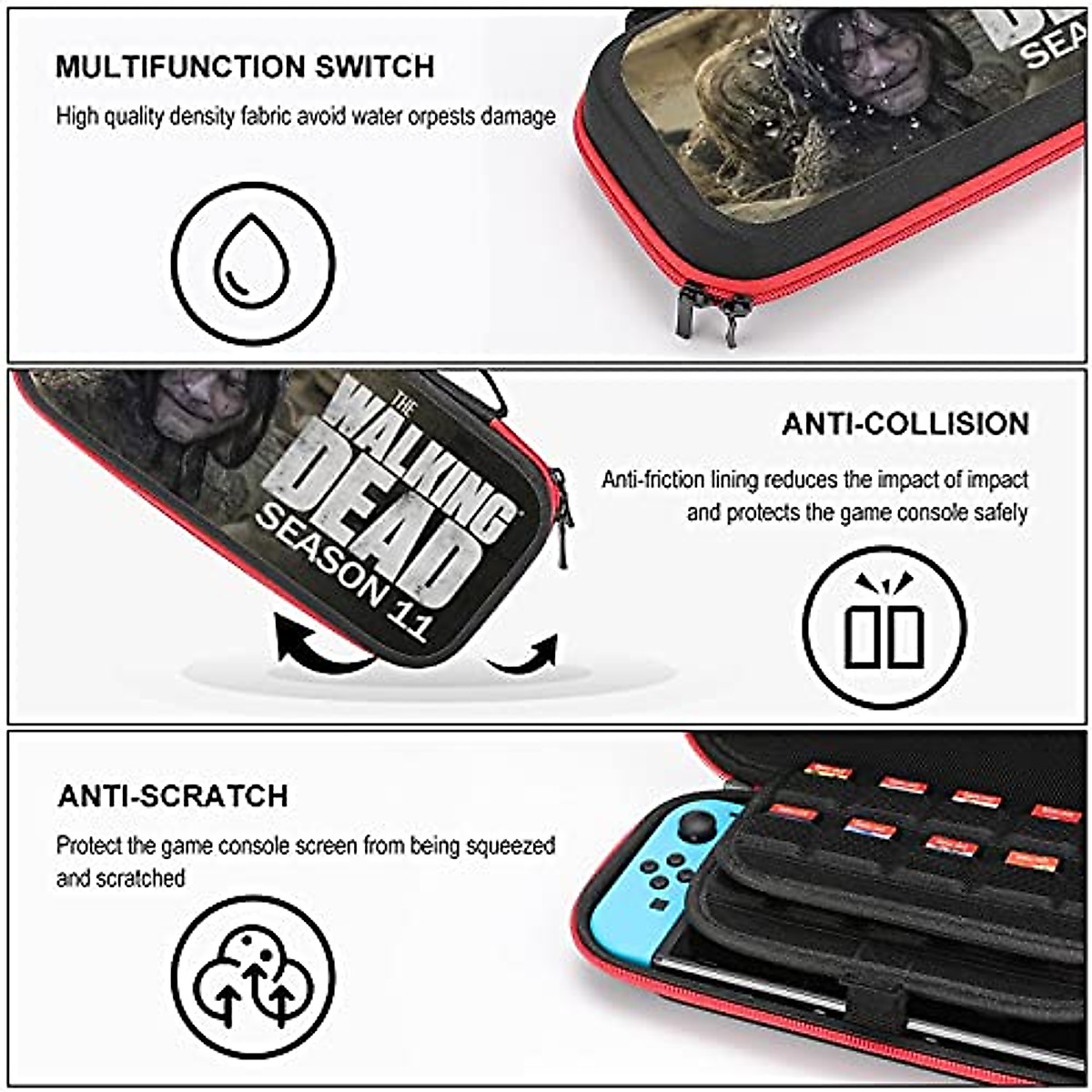 Walking Dead Carrying Storage Case for Nintendo Switch-[Shockproof] Hard Shell Protective Cover ,The Storage Bag has 20 Game Card Pockets for Nintendo Switch Console & Accessories