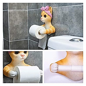 TOWEL BAR RACK Roll Holder Paper Holder Toilet Paper Holder Cartoon Hairband Cat Bathroom Toilet Paper Roll Holder Wall Mount Resin Cute Adhesive Toilet Paper Dispenser With Elastic Rod For Kitchen Li