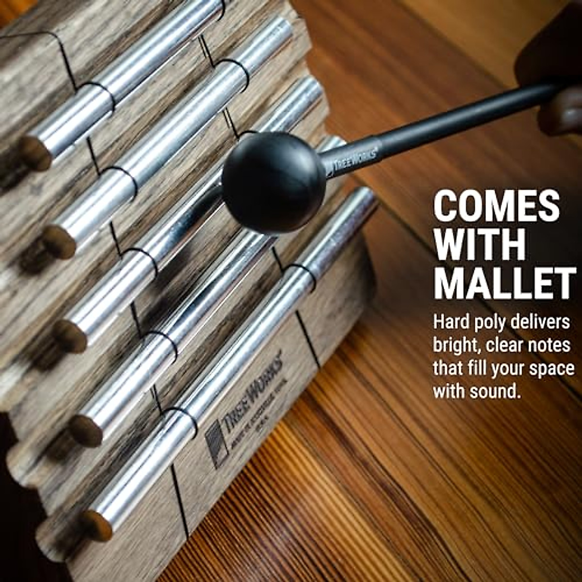 Treeworks Chimes Energy Chime with Mallet for Meditation, Sound Healing or Yoga, 5 Notes –– Made in U.S.A. –– Long Resonance with Brilliant Tone, Solid Tennessee Hardwood Mantle (TRE430)