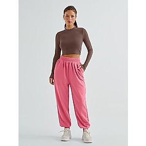 Yovela Pink Pants for Women Cute Sweatpants Teen Girls Pants High Waist Y2k Trendy Lounge Trousers with Pockets,