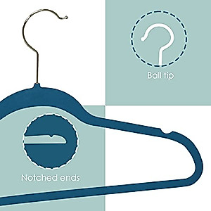 Velvet Clothes Hangers (Pack of 10), Navy, by Home Basics | Felt Hangers for Tops, Jackets, Dresses, and Pants | Contoured Hangers with Indents | Ultra-Thin Space Saving Clothes Hangers