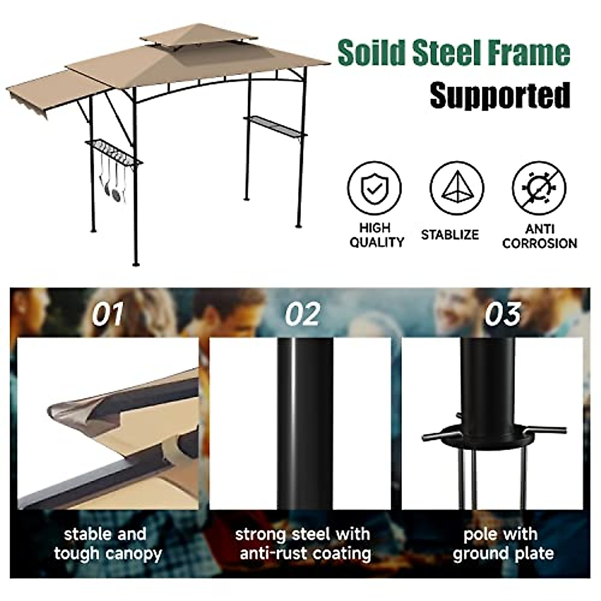 DikaSun Grill Gazebo 11x5 Double Tiered with Extra Shadow BBQ Waterproof Canopy Outdoor Gazebos for Patio, Backyard(Beige)