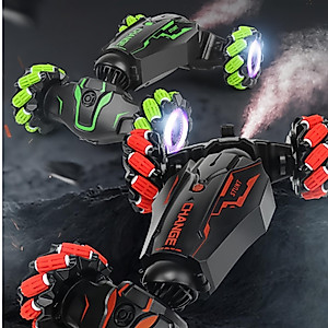 LOOZIX Upgraded Hand Gesture Sensing RC Stunt Car with Lights Music, Spray Fog Gesture RC Car Remote Controll Transformed Car 360° Spins All Terrains Monster Truck for Boys