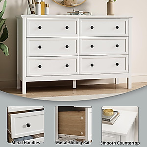 CARPETNAL White Dresser for Bedroom, 6 Drawer Dresser with Wide Drawer and Metal Handles, Wood Dressers & Chests of Drawers for Hallway, Entryway.