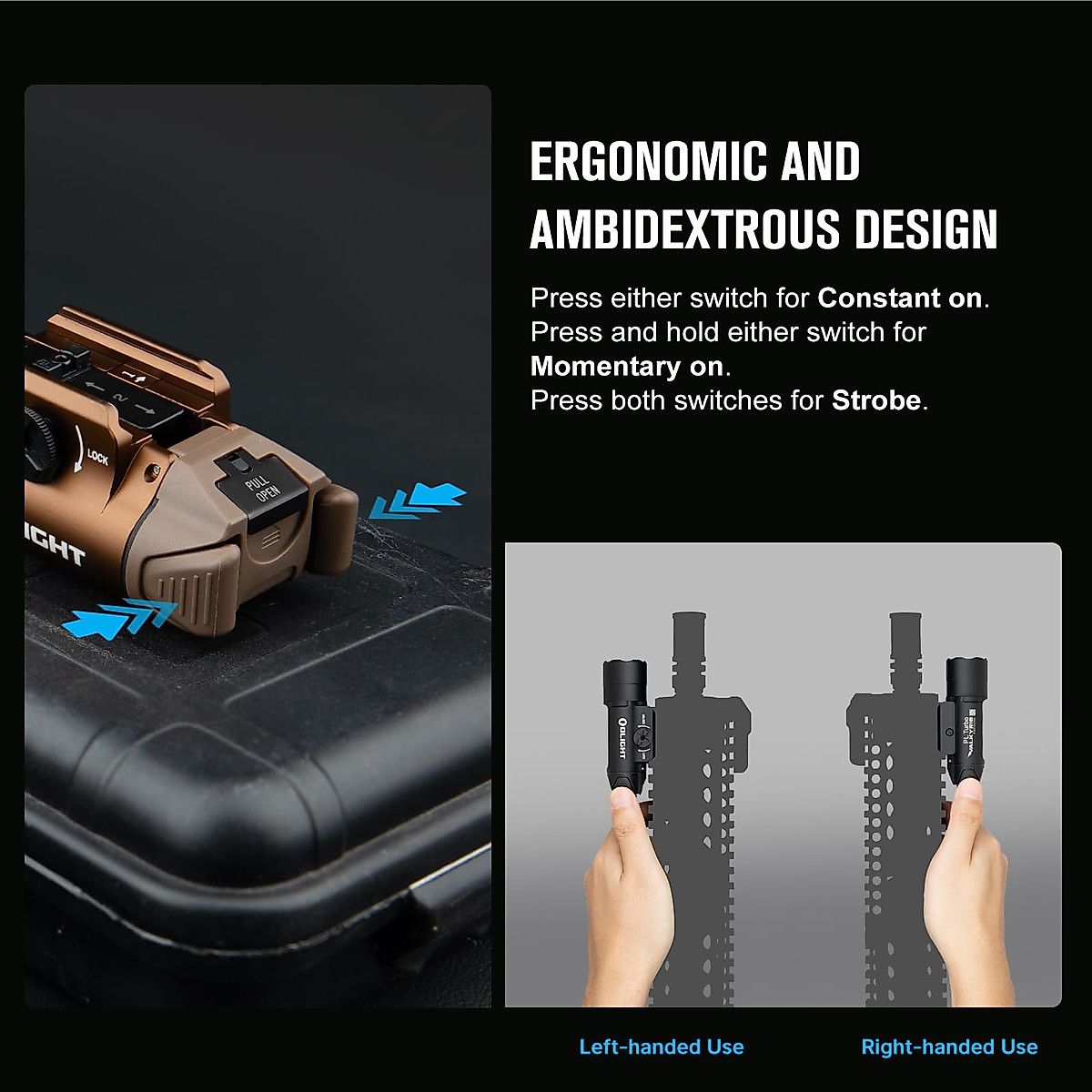 OLIGHT PL Turbo Weaponlight, 800-Lumen 515 Meters Long-Range Tactical Flashlight, 66,300 High Candela Compact Rail-Mounted light with Strobe Function and Rail Locating Keys, Fits Picatinny and GL Rail