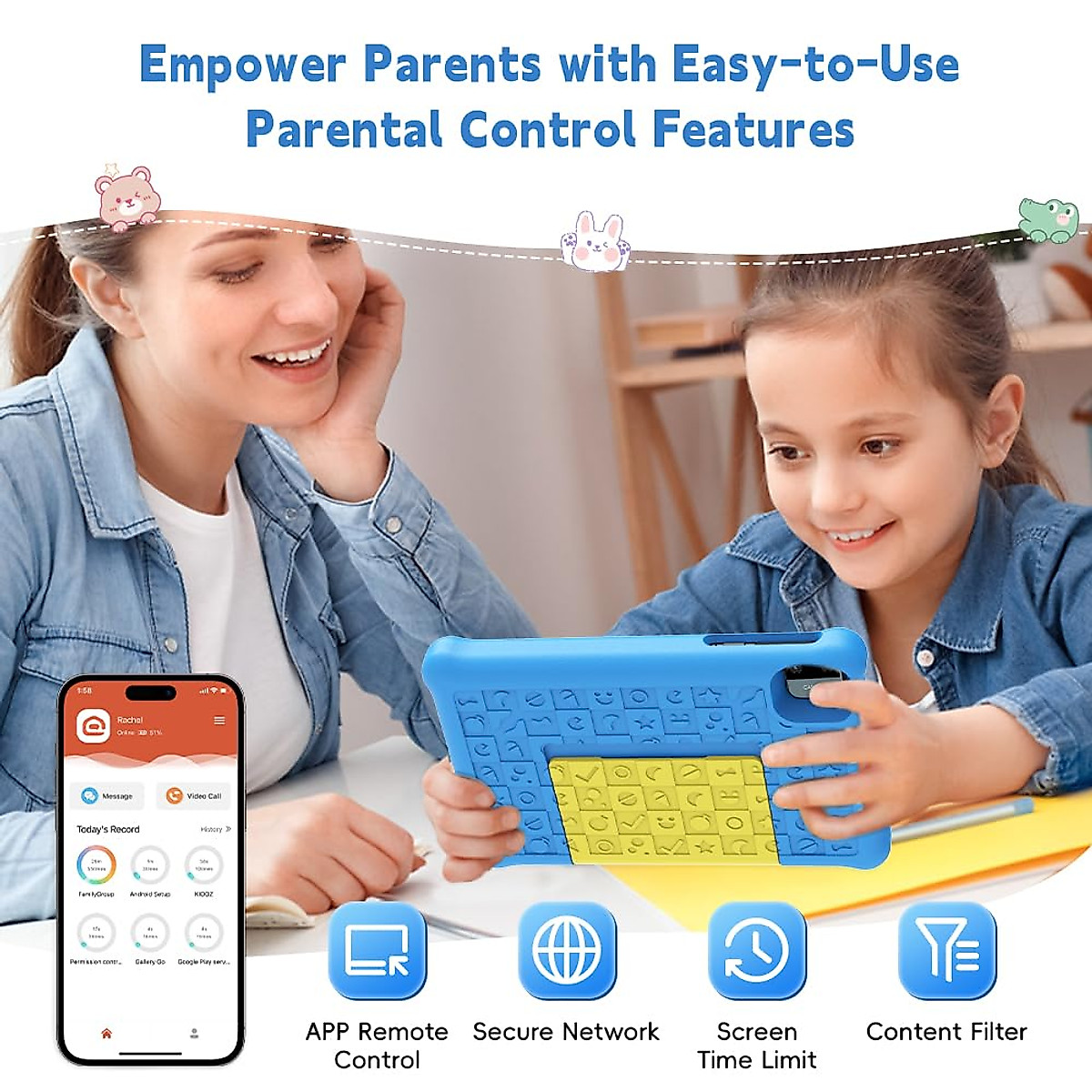 ApoloSign Kids Tablet 7 inch, 2+32GB Storage, Android 13 Tablet for Kids, Parental Control, Pre-Installed Educational Apps & YouTube Kids, 3000mAh Battery, Dual Cameras, EVA Protective Case, Blue