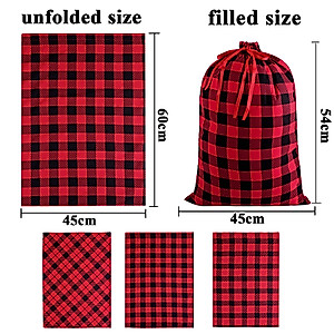 Aneco 3 Pack Christmas Cotton Buffalo Plaid Xmas Bags 23 by 17.5 Inches Large Size Drawstring Bag Stocking Storage Sack Present Party Favors Bags