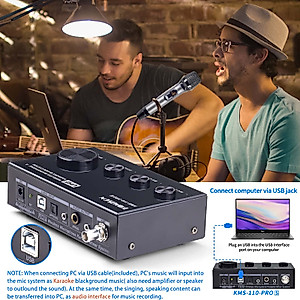 KOMISON Wireless Microphone System Karaoke Mixer, Microphones, Audio Interface, Optical (Toslink), USB，Smart TV, PC, for Karaoke, Wedding, Singing, 280FT