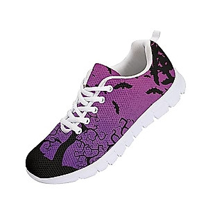 Coloranimal Halloween Sneakers for Womens Black and Purple Bats Halloween Shoes Lightweight Workout Slip On Footwear Air Cushion Walking Running Shoes