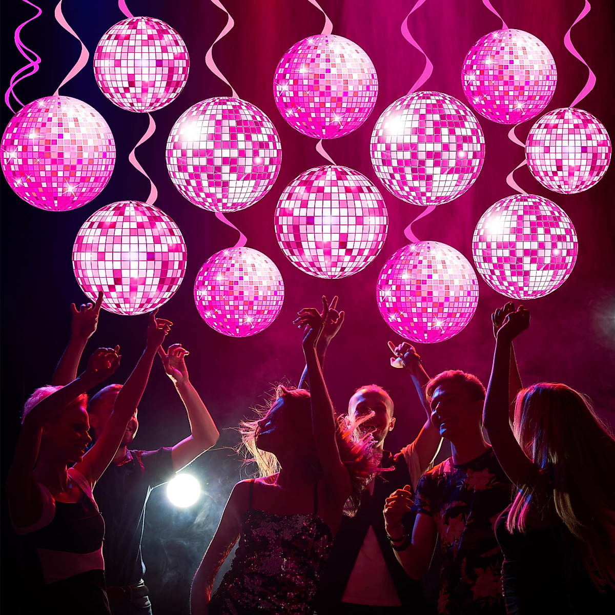 Pink Disco Ball Party Hanging Swirls 70s Disco Birthday Party Decoration Disco Ball Themed Swirl Ceiling Disco Party Hanging Streamer for 70s 80s Party Baby Shower Supplies