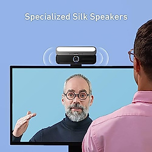 AnkerWork B600 Video Bar, 4-in-1 Design, 2K Computer Camera with Speaker and Microphone, Built-in Light, AI Video Conference Cam, Noise Cancellation, 4-Mic Array, Ideal for Remote Work