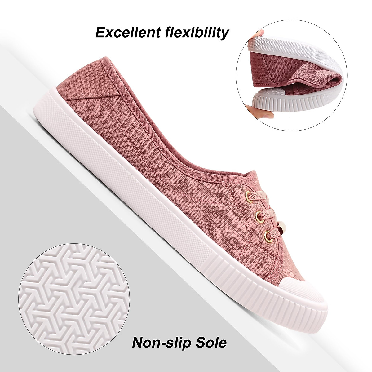 Harvest Land Womens Canvas Low Top Sneakers Slip on Shoes for Women Fashion Walking Sneakers Pink8.5