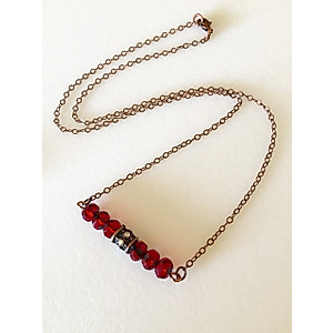 Ruby Red Bar Necklace, Red Crystal Bar Necklace, Minimalist Beaded Bar, Boho Necklace, Layering Necklace, Red Picasso Czech Glass Necklace