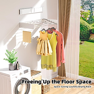 plainshe Laundry Drying Rack Collapsible, Wall Mounted, Clothes Drying Rack, 40" Wide, 16.5 Linear Ft, 5 Aluminum Rods, 60 lb Capacity, Laundry Racks for Drying Clothes with Wall Template