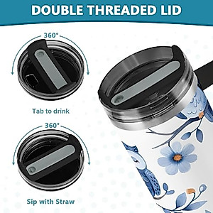 FRCSDIY Cartoon Owl Insulated Tumbler with Handle and Straw Lid,30oz Leakproof Stainless Steel Cup BPA-Free Water Bottle