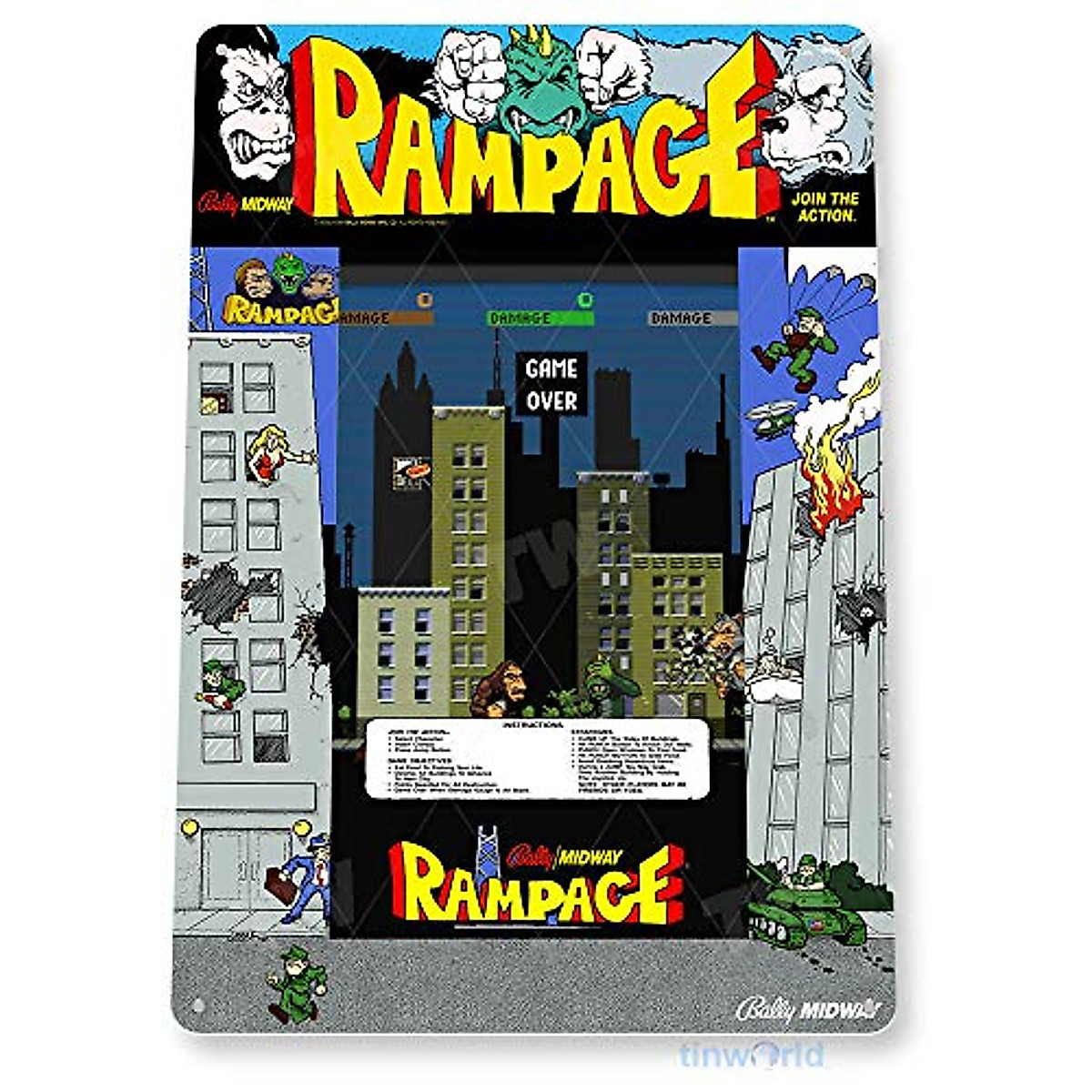 TIN SIGN Rampage Arcade Sign Game Room Sign Shop Marquee Retro Classic Gaming Console C741