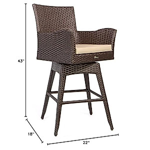 Barton 2 Pieces Swivel Bar Stool w/Foot Rest Weather Resistant Fabric Cushion Outdoor Patio Furniture Wicker Rattan