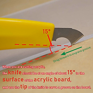 Acrylic Plexiglass Sheet Cutter Scoring Knife Tool,With a Curved Handle,It Is More Convenient To Use.One handle,11 blades.(Yellow)
