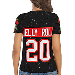 Jelly Rapper Singer Roll Womans T-Shirts Sexy Deep V-Neck Short Sleeve Basic Summer Tee Youth Funny Shirts for Sports Running Dating Walking Top Black Medium