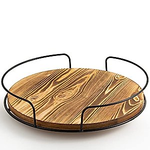 12 Inch Wood Lazy Susan Turntable for Table, Kitchen Rustic Turntable Organizer with Steel Frame, 360 Degree Decorative Turntable for Countertop Cabinet or Centerpieces