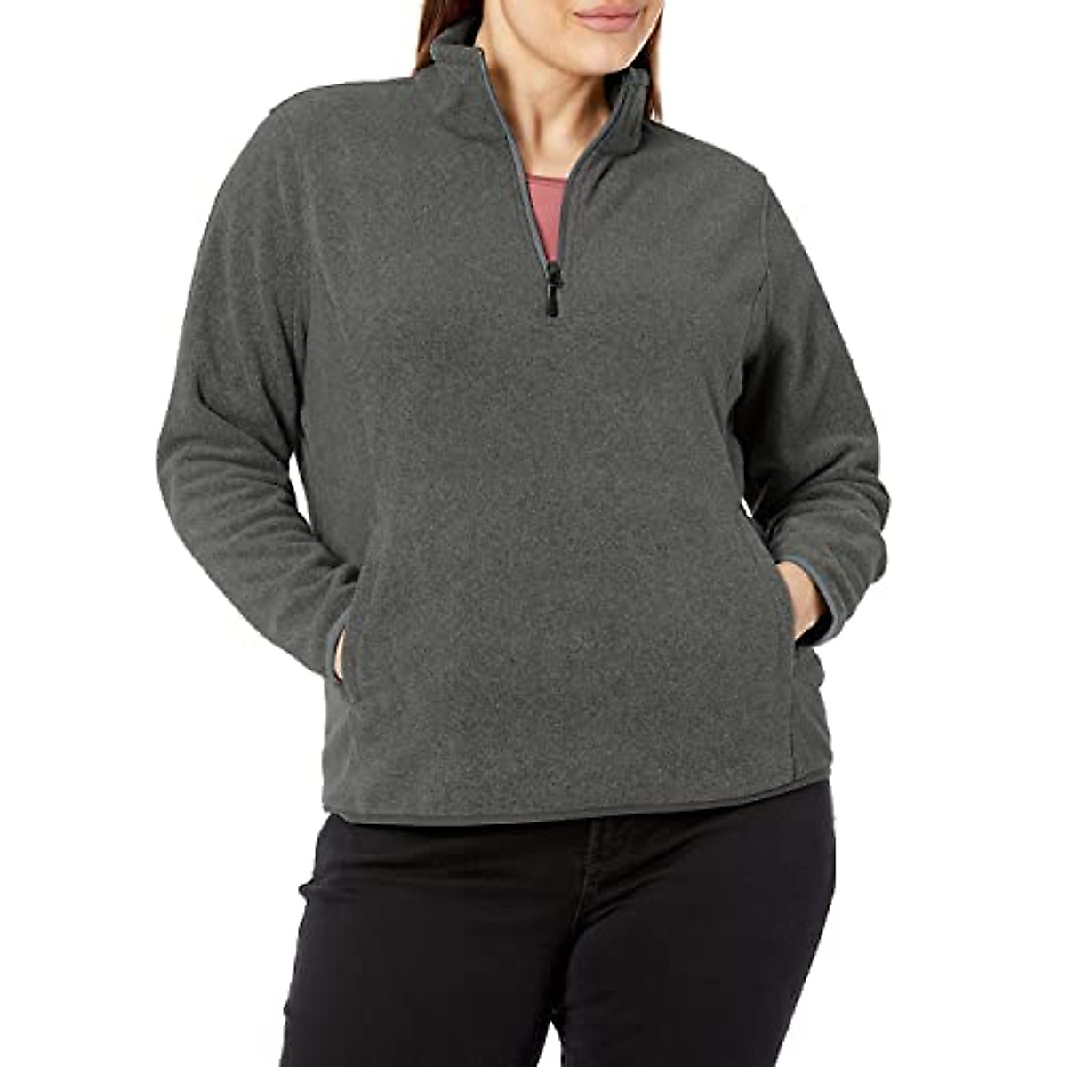 Amazon Essentials Women's Classic-Fit Long-Sleeve Quarter-Zip Polar Fleece Pullover Jacket (Available in Plus Size), Charcoal Heather, Medium