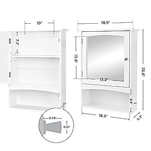 VASAGLE Mirror Cabinet, Bathroom Wall Storage Cabinet, Medicine Cabinet, Wooden, White UBBC21WT