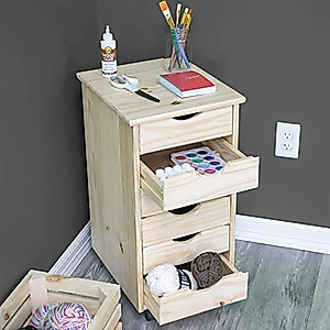 Adeptus Original Roll Cart, Solid Wood, 6 Drawer Narrow Drawers Roll Carts, Unfinished