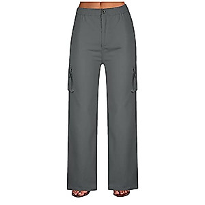 GATXVG Trousers for Women Fashion High Waisted Cargo Pants Wide Leg Casual Hiking Pants Combat Military Trouser with Pockets Dark Gray
