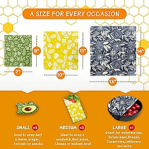 Beeswax Wrap, Beeswax Wraps For Food, Organic, Sustainable, Beeswax Food Wrap for Sandwich Storage, Reusable Beeswax Food Wrap 1L, 5M, 3S Flower Patterns Beeswax Paper, 9 Pack Set