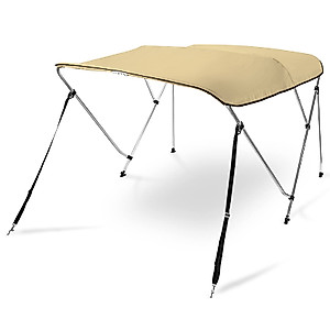 AA Products 3 Bow Bimini Top Cover Sun Shade Boat Canopy Waterproof Includes Storage Boot with Aluminum Frame, 46" Height with Rear Support Poles, 6'L x 46" H x 73"-78" W, Sand