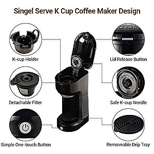 Single Serve Coffee Maker, K Cup Coffee Maker for Capsule Pod Ground Coffee, 1000W Single Cup Coffee Maker with Permanent Filter 6-14oz Reservoir One-Touch Button Fast Brew & Auto Shut Off, Black