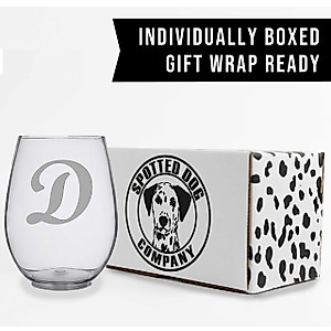 Etched Monogram 17oz Stemless Wine Glass (Letter D) A-Z Personalized wine glasses Custom Wine glasses Customized gifts for Her Women Initial Monogrammed Engraved