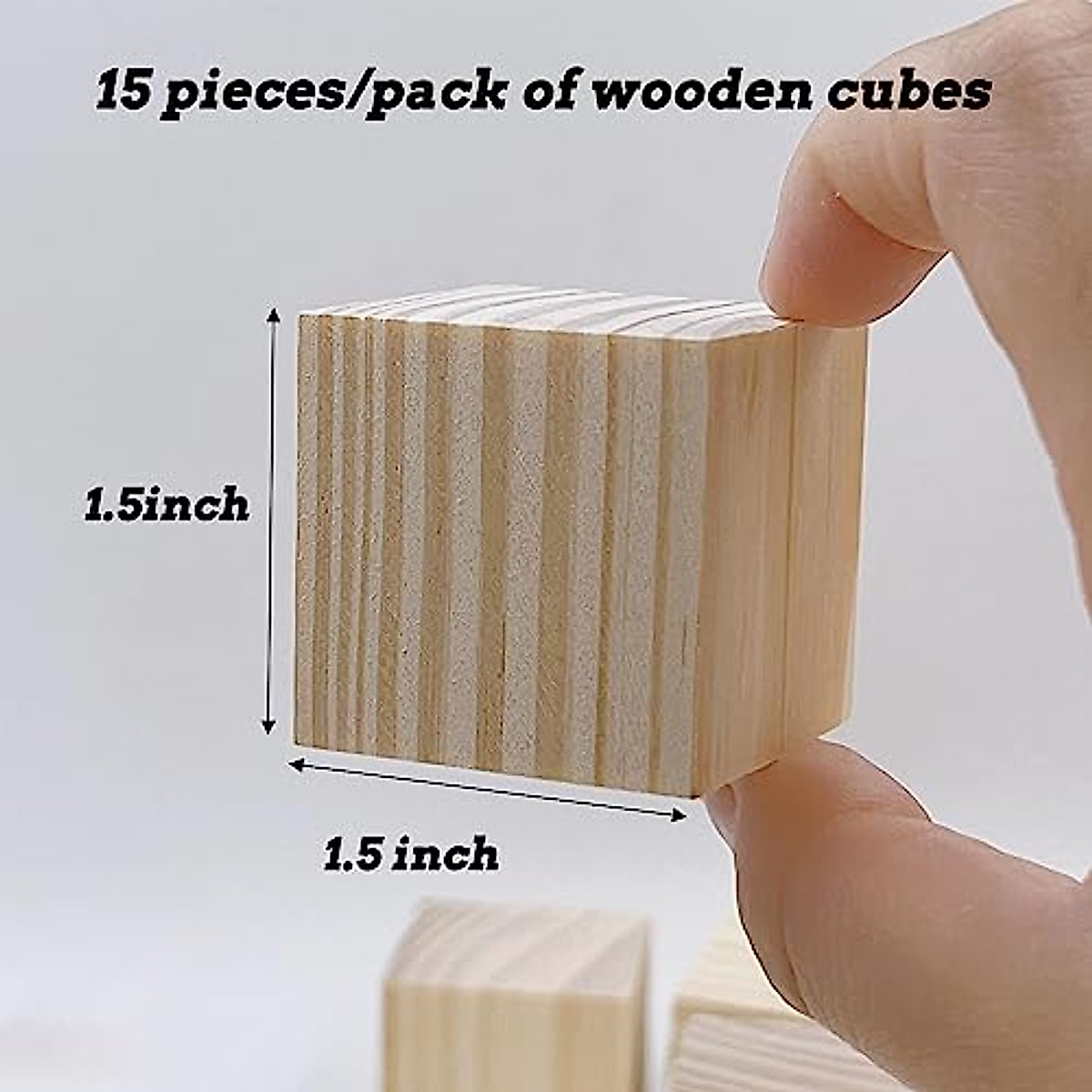 Wood Blocks for Crafts, 1.5 inch Unfinished Wood Cubes, 15 Pcs Natural Wooden Blocks, Wood Square Blocks, Wooden Cubes for Arts and DIY Projects, Puzzle Making